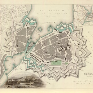 1841 Map of Geneva, Switzerland - Etsy