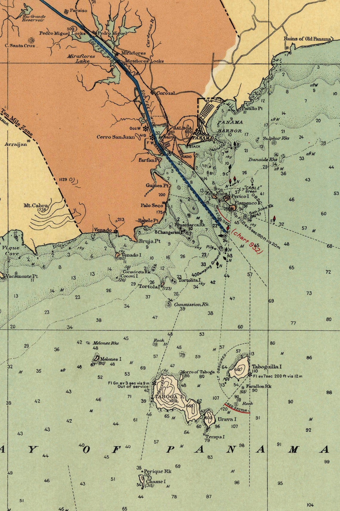 1923 Nautical Chart of the Panama Canal - Etsy Canada