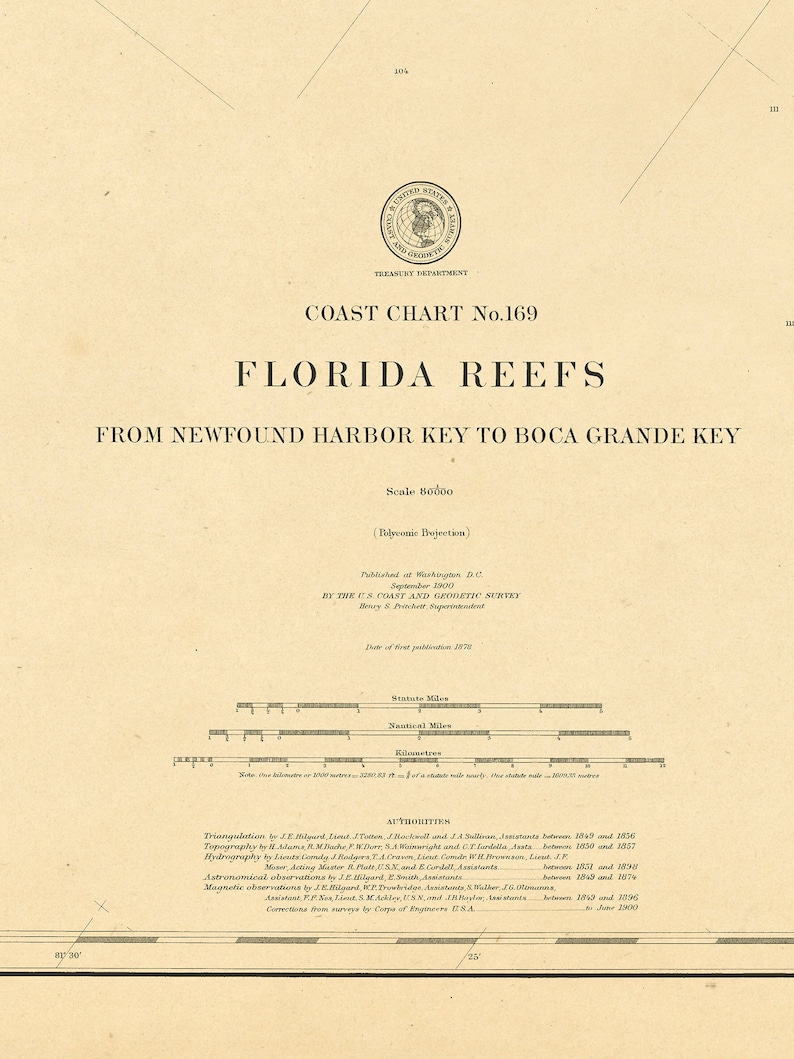 1900 Nautical Chart of the Florida Reefs - Etsy