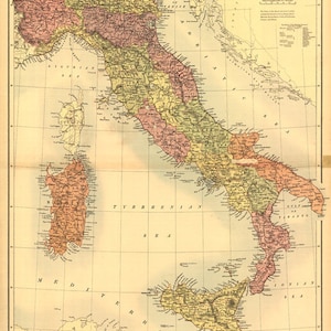1890 Map of Italy - Etsy
