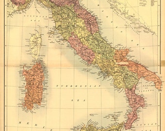 1890 Map of Italy - Etsy