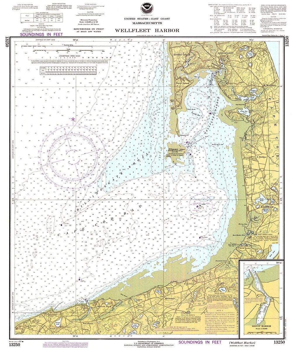 1981 Nautical Chart of Wellfleet Harbor - Etsy