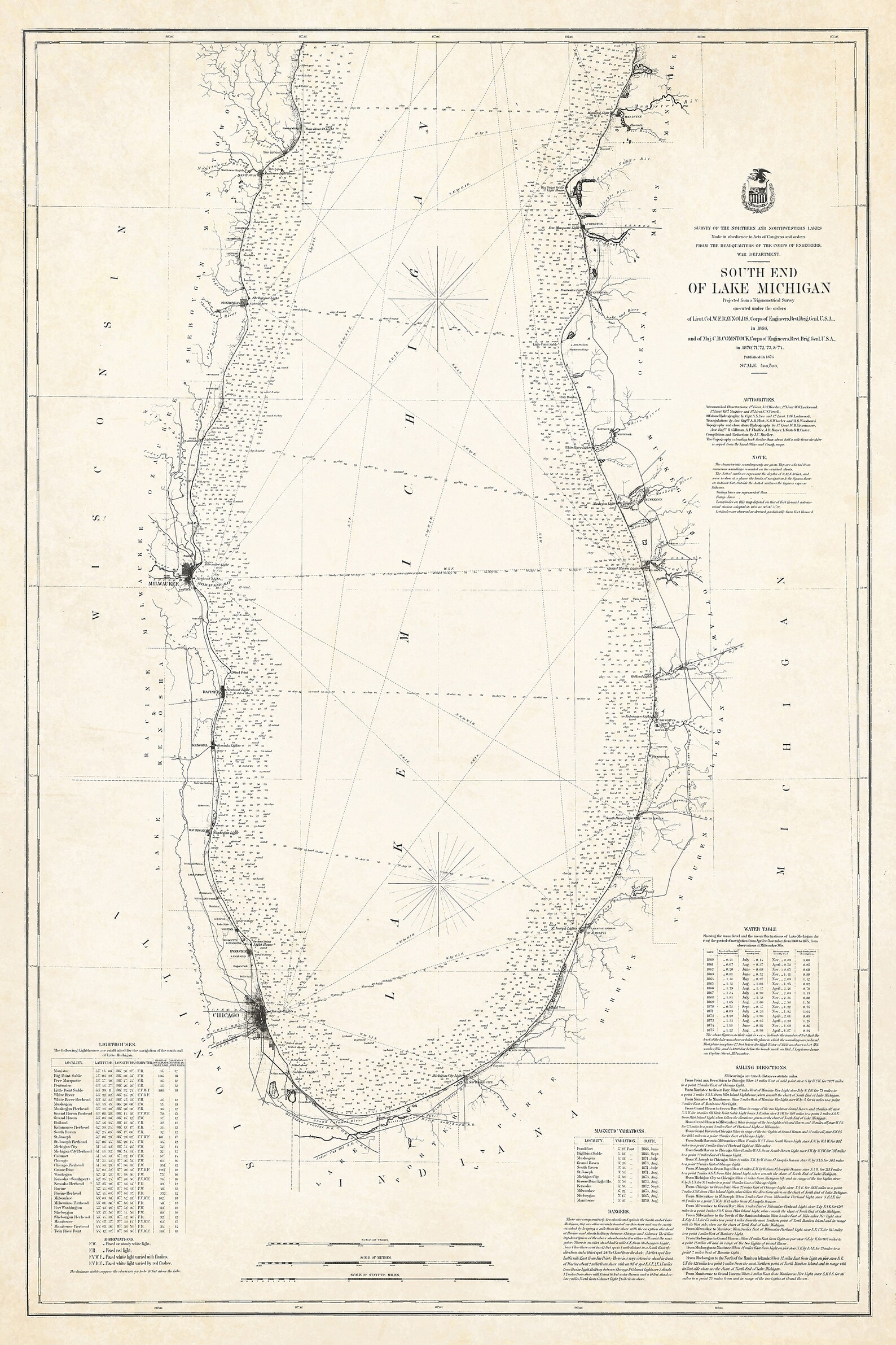 1876 Nautical Chart of Lake Michigan - Etsy
