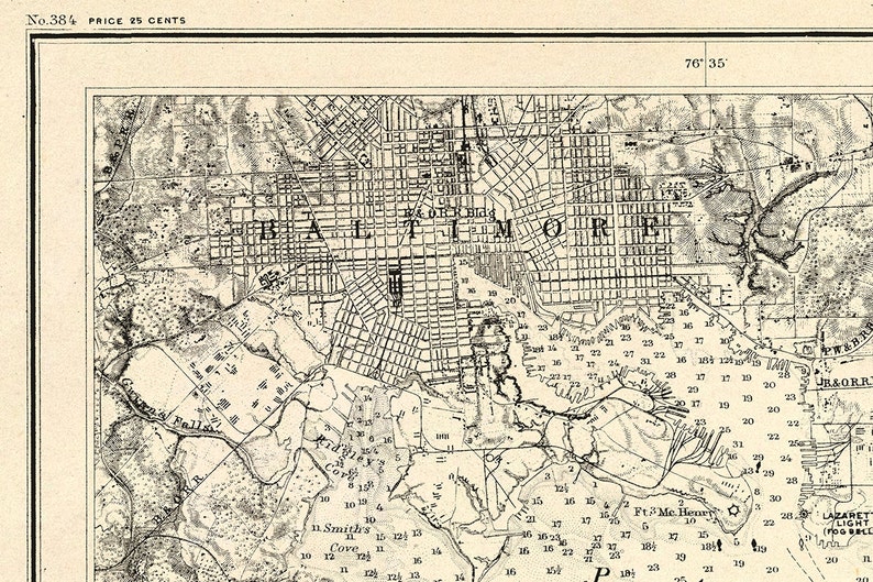 Patapsco River and Baltimore Harbor – 1880 - Etsy