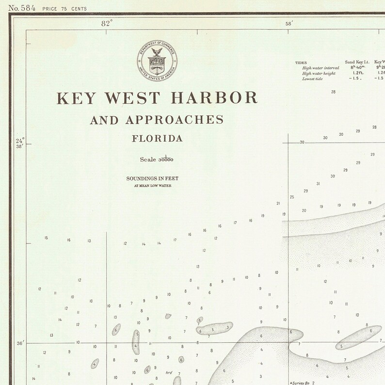 1923 Nautical Chart of Key West Harbor - Etsy