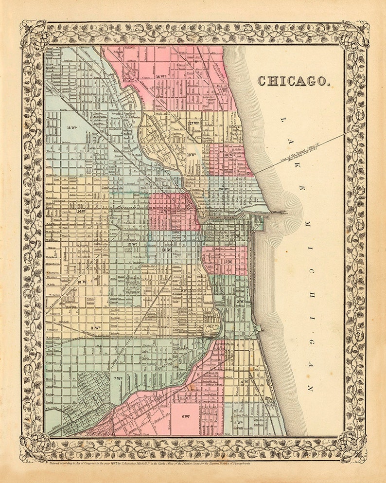 1870 Map of Chicago - Etsy
