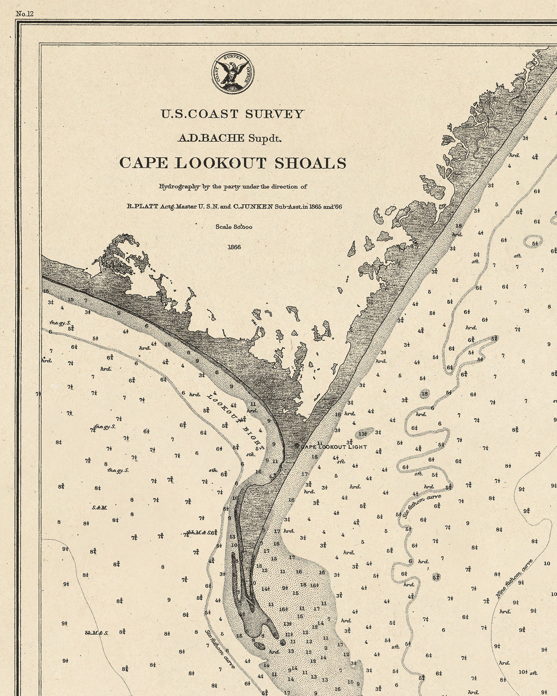 1865 Nautical Chart of Cape Lookout Shoals - Etsy