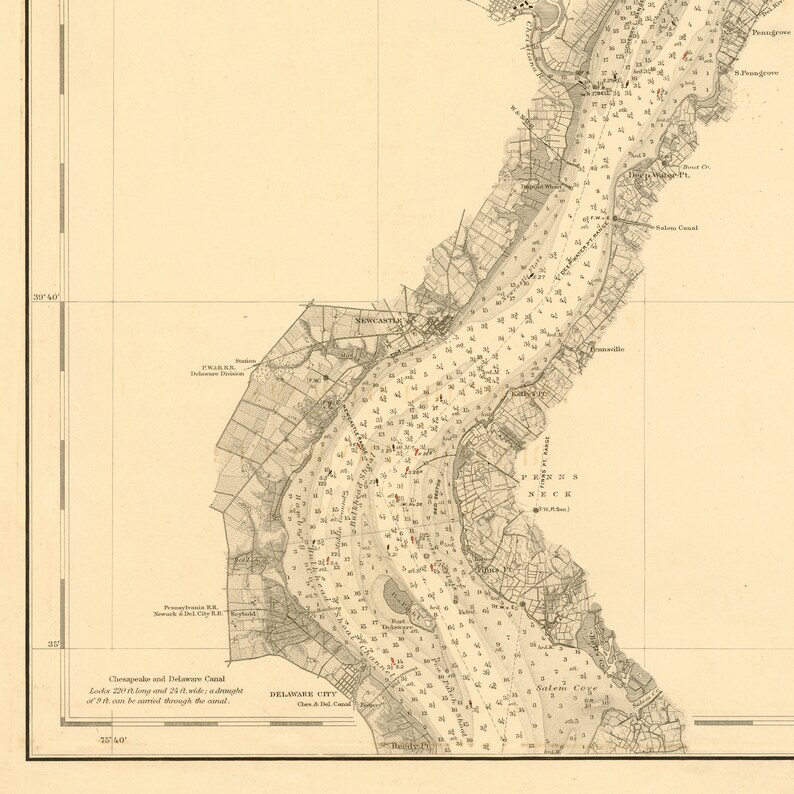 1901 Nautical Chart of the Delaware River - Etsy
