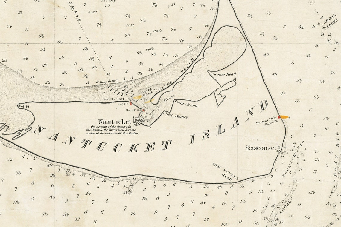 1874 Nautical Chart of Vineyard Sound and Nantucket Shoals - Etsy