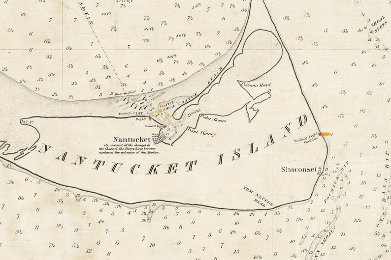 1874 Nautical Chart of Vineyard Sound and Nantucket Shoals - Etsy