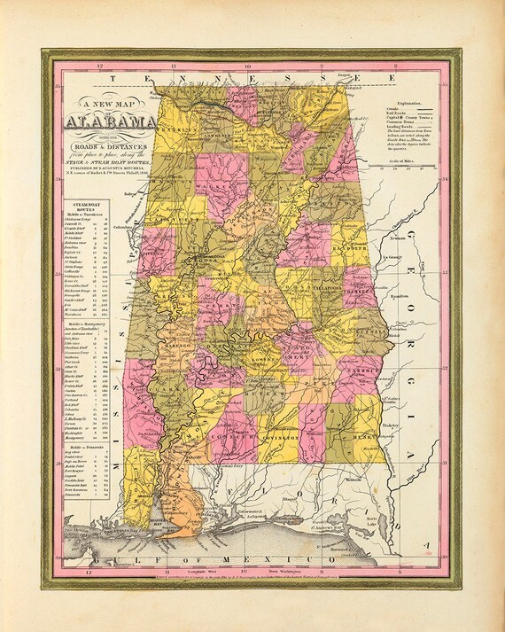 1846 Map of Alabama - Etsy