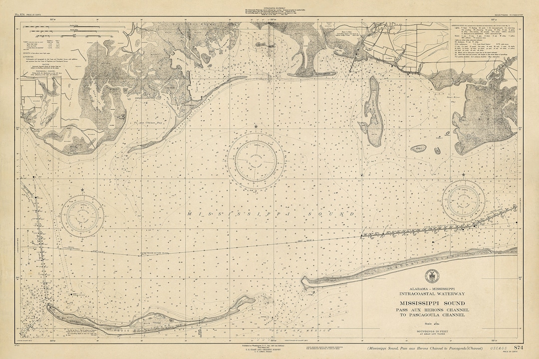 1947 Nautical Chart of Mississippi Sound - Etsy