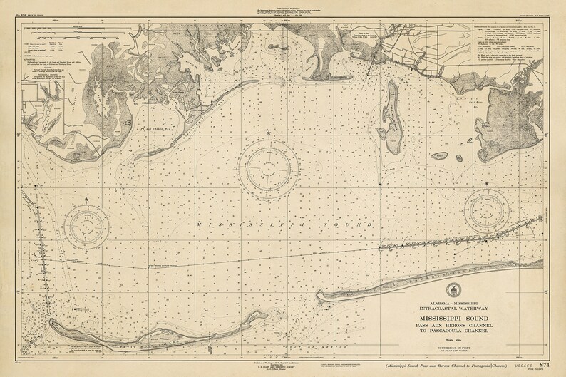 1947 Nautical Chart of Mississippi Sound - Etsy