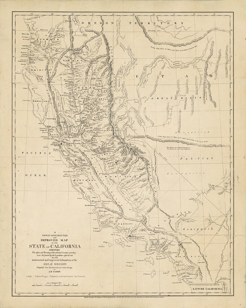 1851 Map of California - Etsy