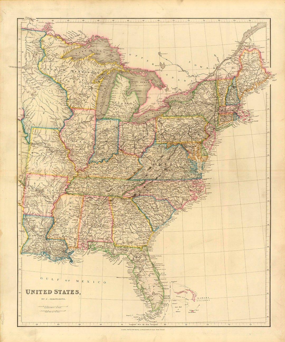 1834 Map of America - Etsy