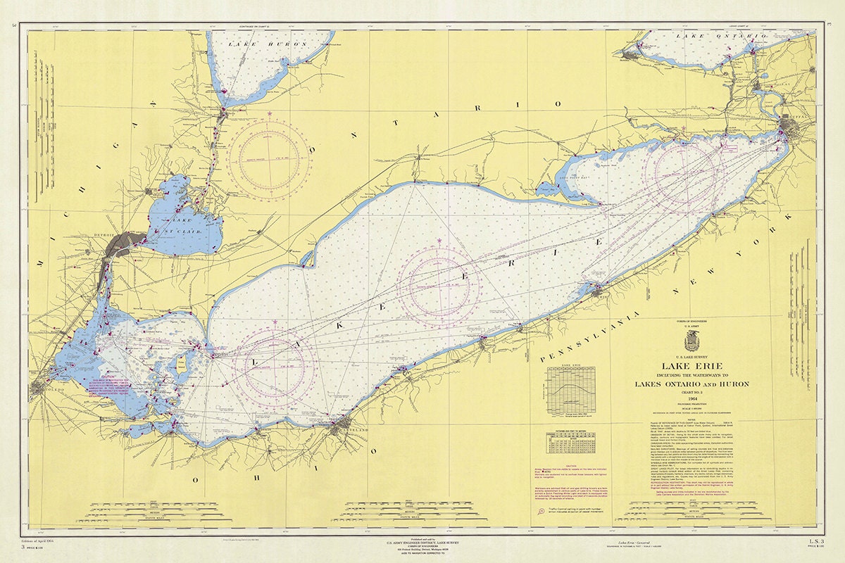 1964 Nautical Chart of Lake Erie - Etsy