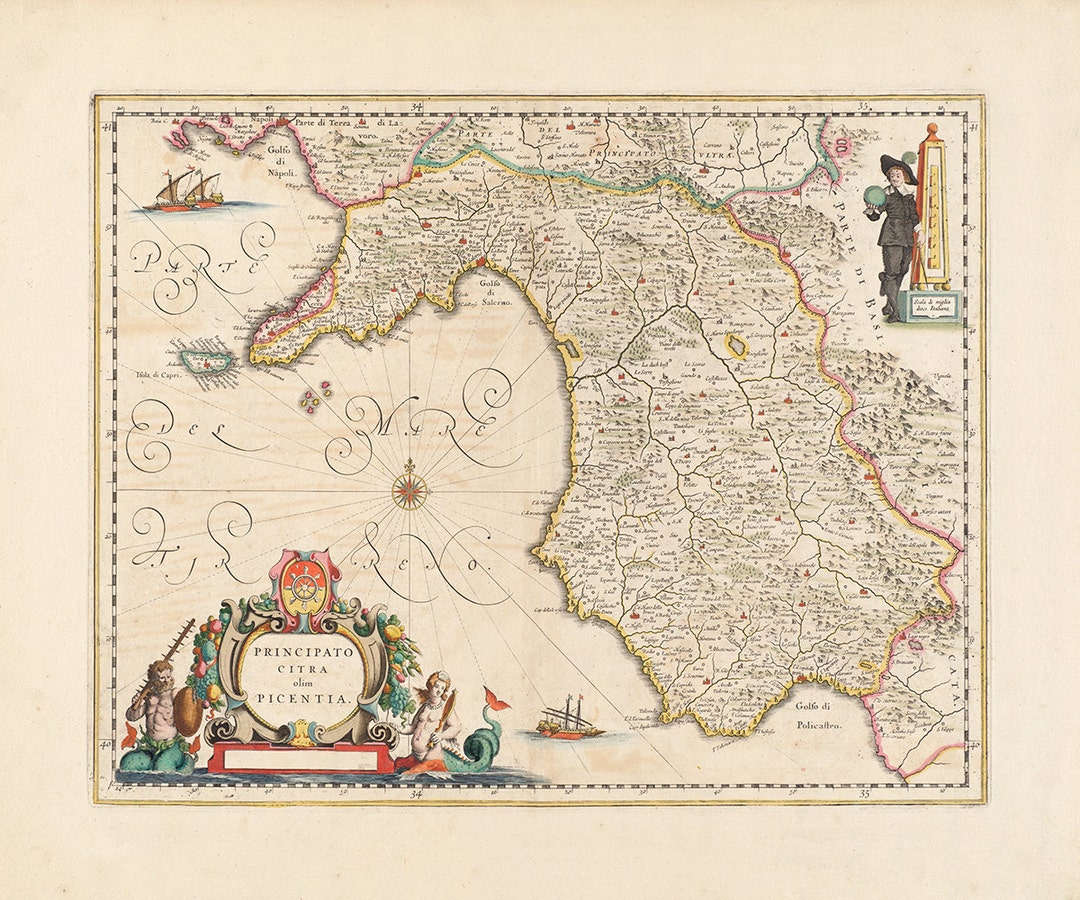 1640 Map of Campania, Italy - Etsy