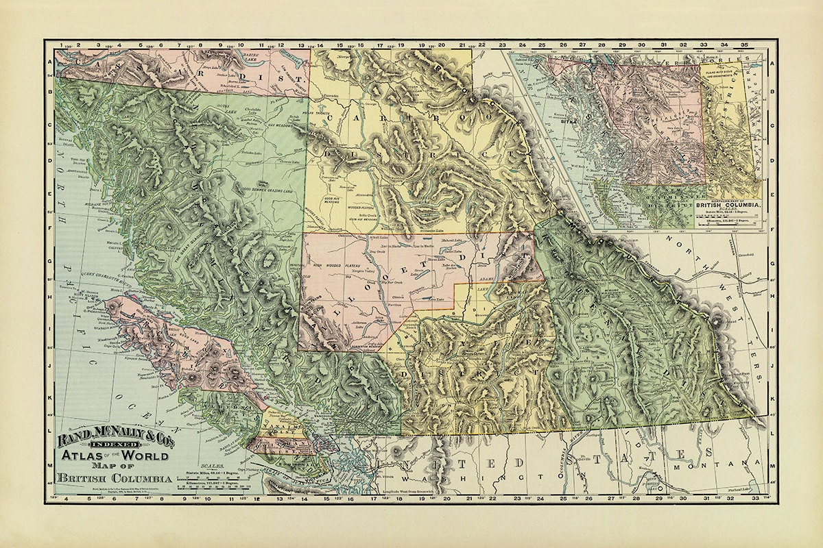 1897 Map of British Columbia - Etsy