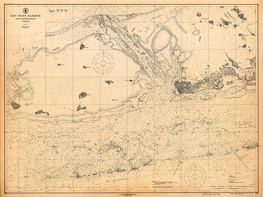1919 Nautical Chart of Key West Harbor - Etsy