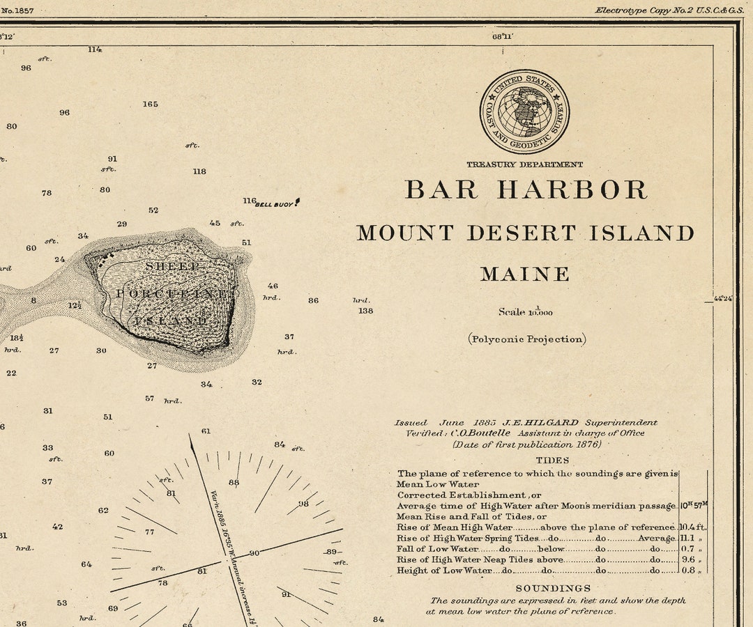 1885 Nautical Chart of Bar Harbor - Etsy