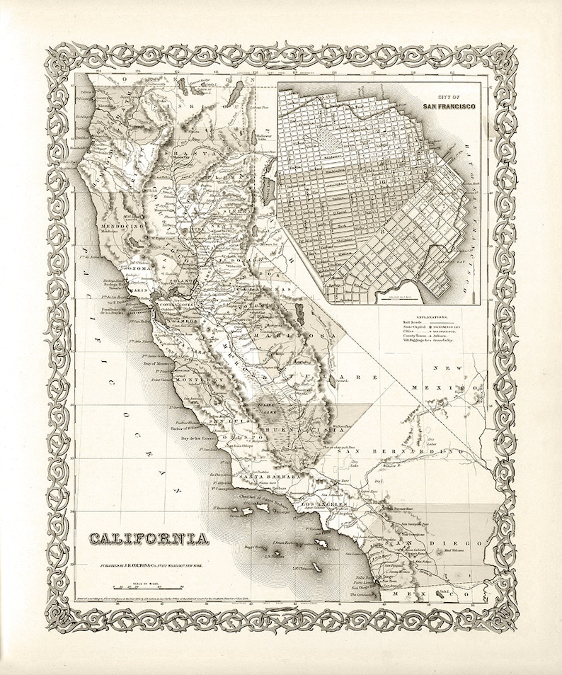 1856 Map of California - Etsy
