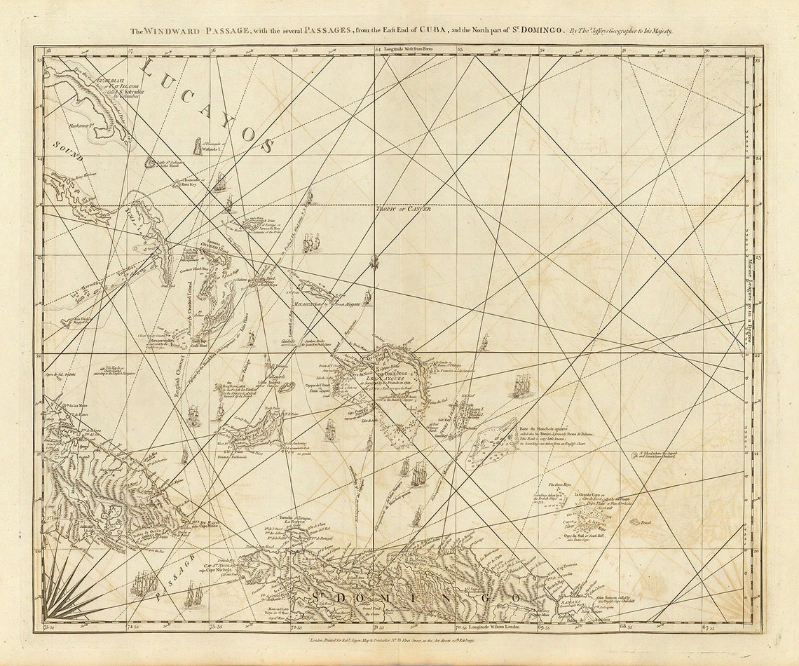 1775 Map of the Windward Passage - Etsy