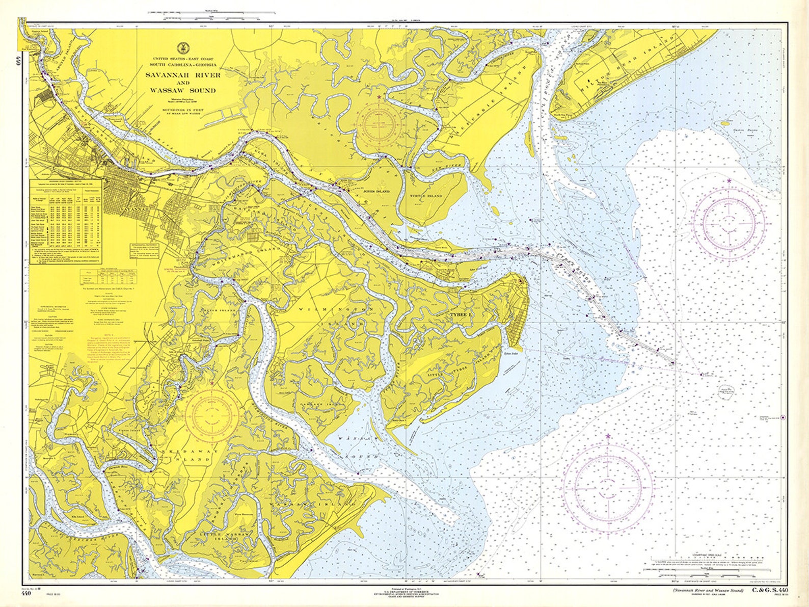 1968 Nautical Chart of Savannah River - Etsy Singapore