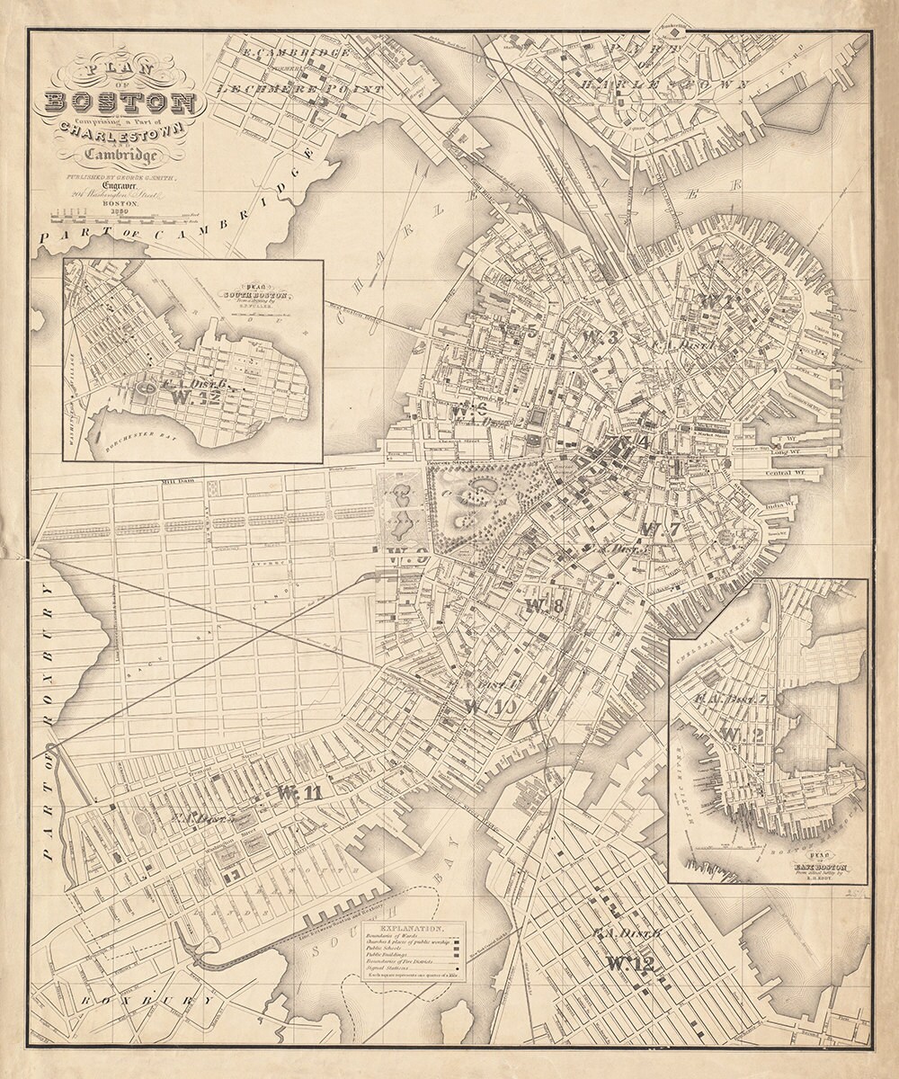 1860 Map of Boston - Etsy