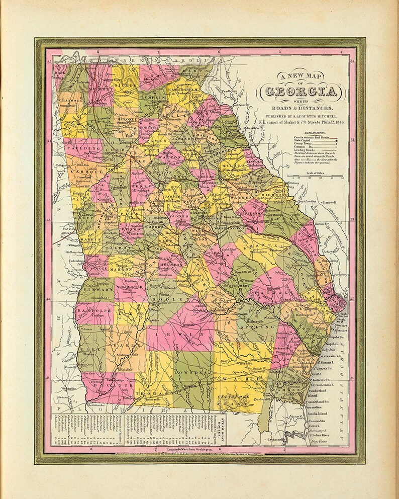 1846 Map of Georgia - Etsy