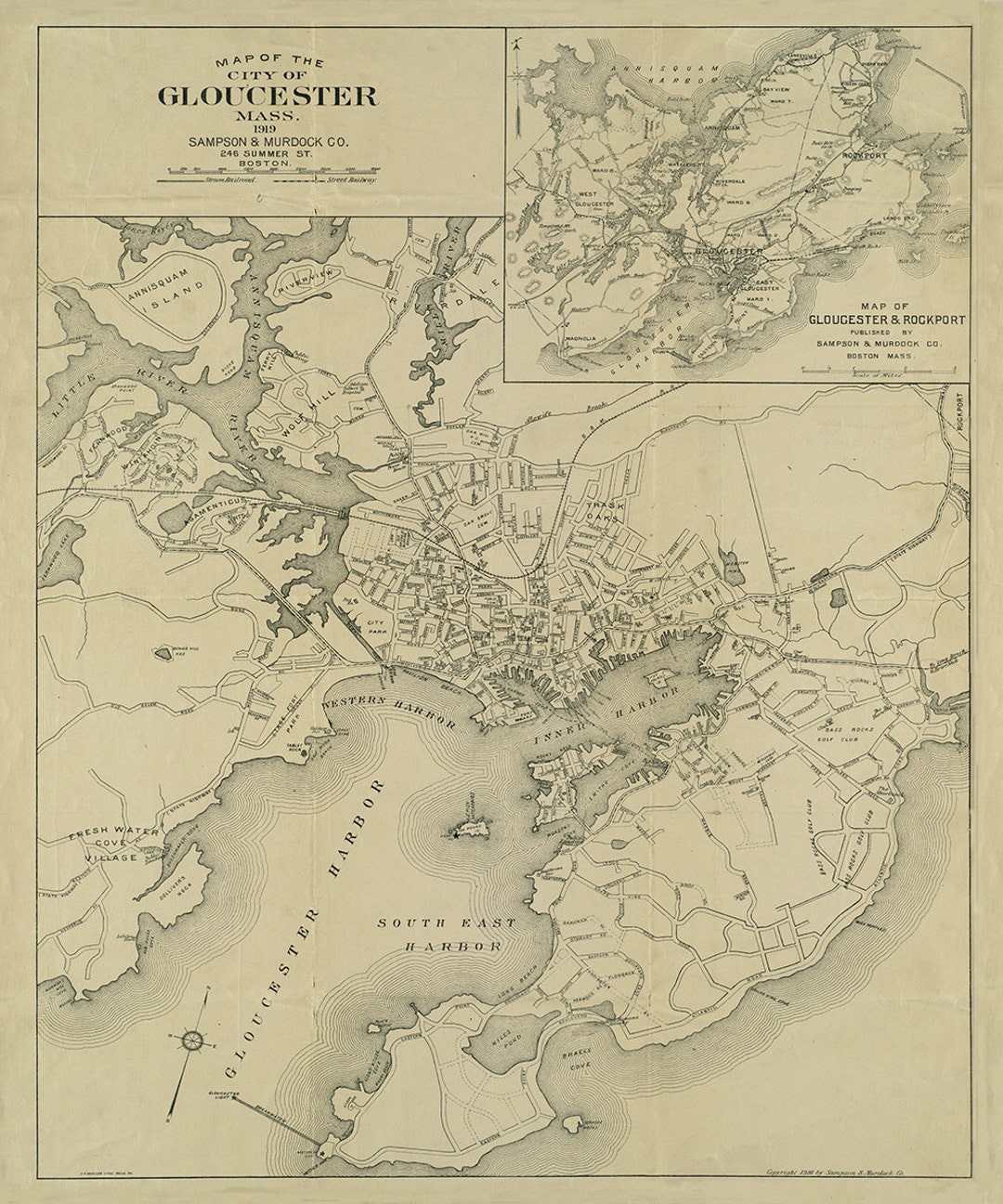 1919 Map of Gloucester, Massachusetts - Etsy
