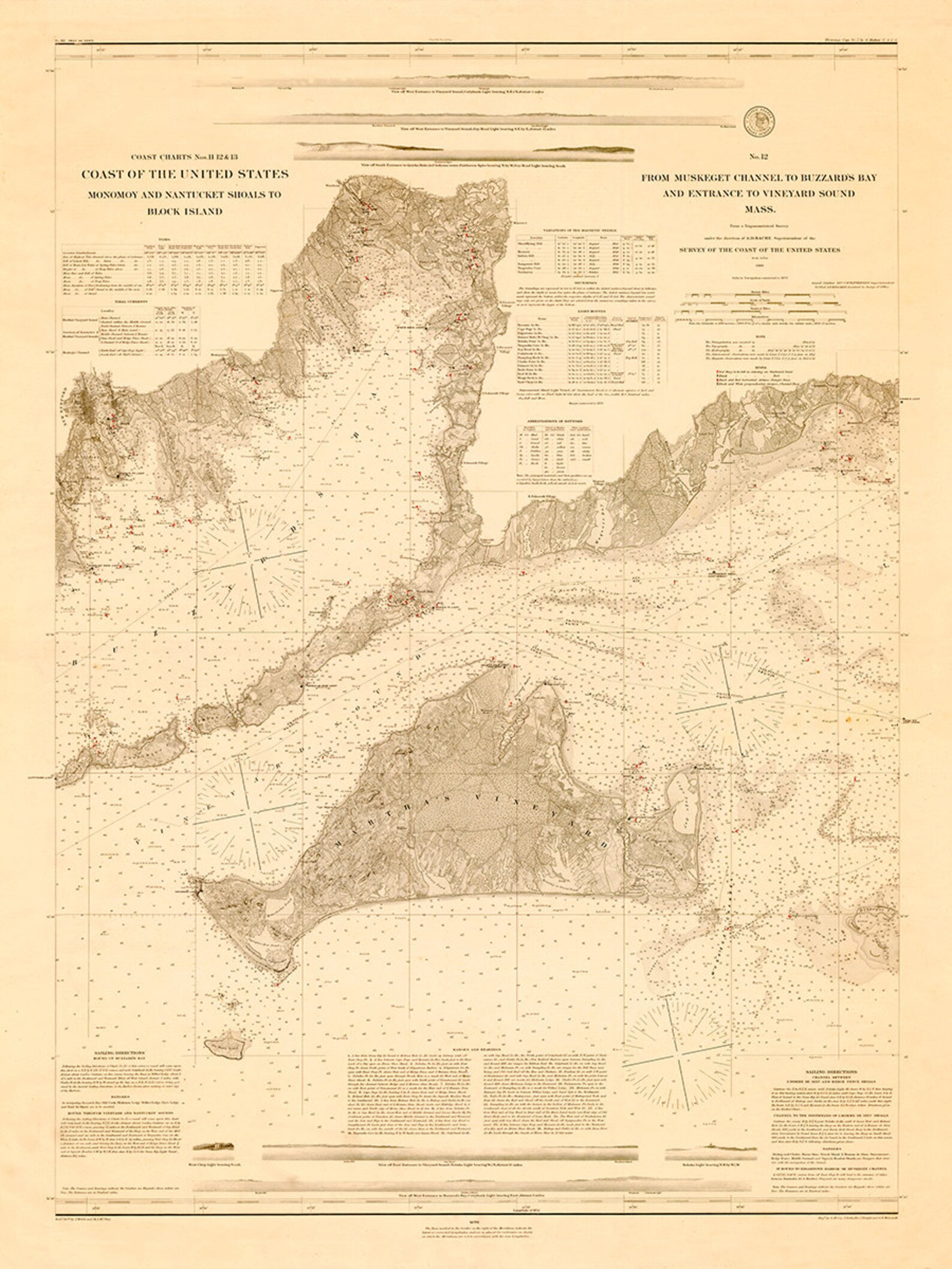 1879 Nautical Chart of Vineyard Sound - Etsy
