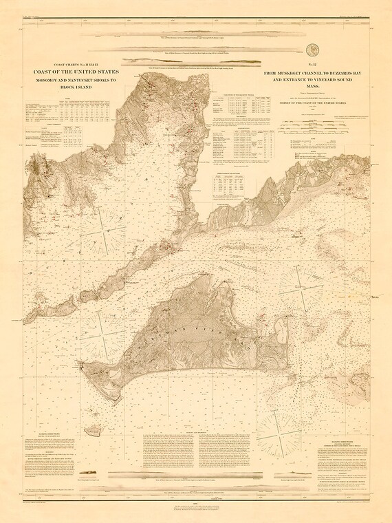 1879 Nautical Chart of Vineyard Sound | Etsy