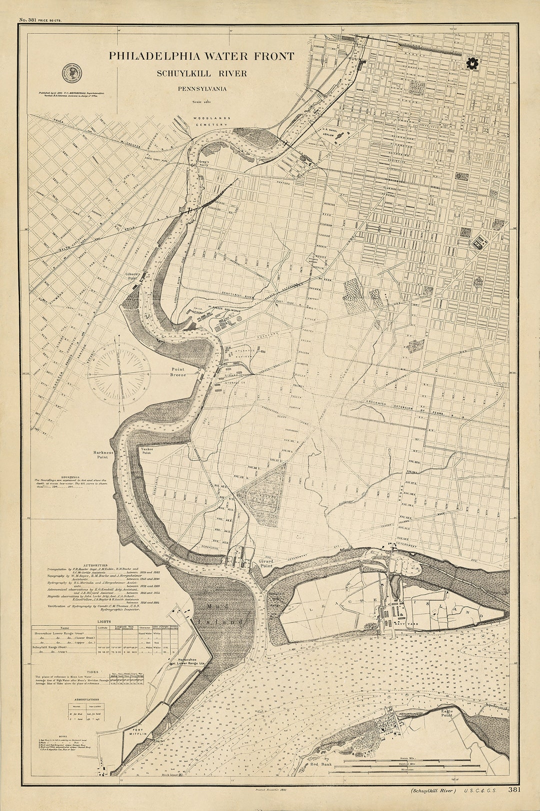 1891 Nautical Chart of the Philadelphia Waterfront - Etsy