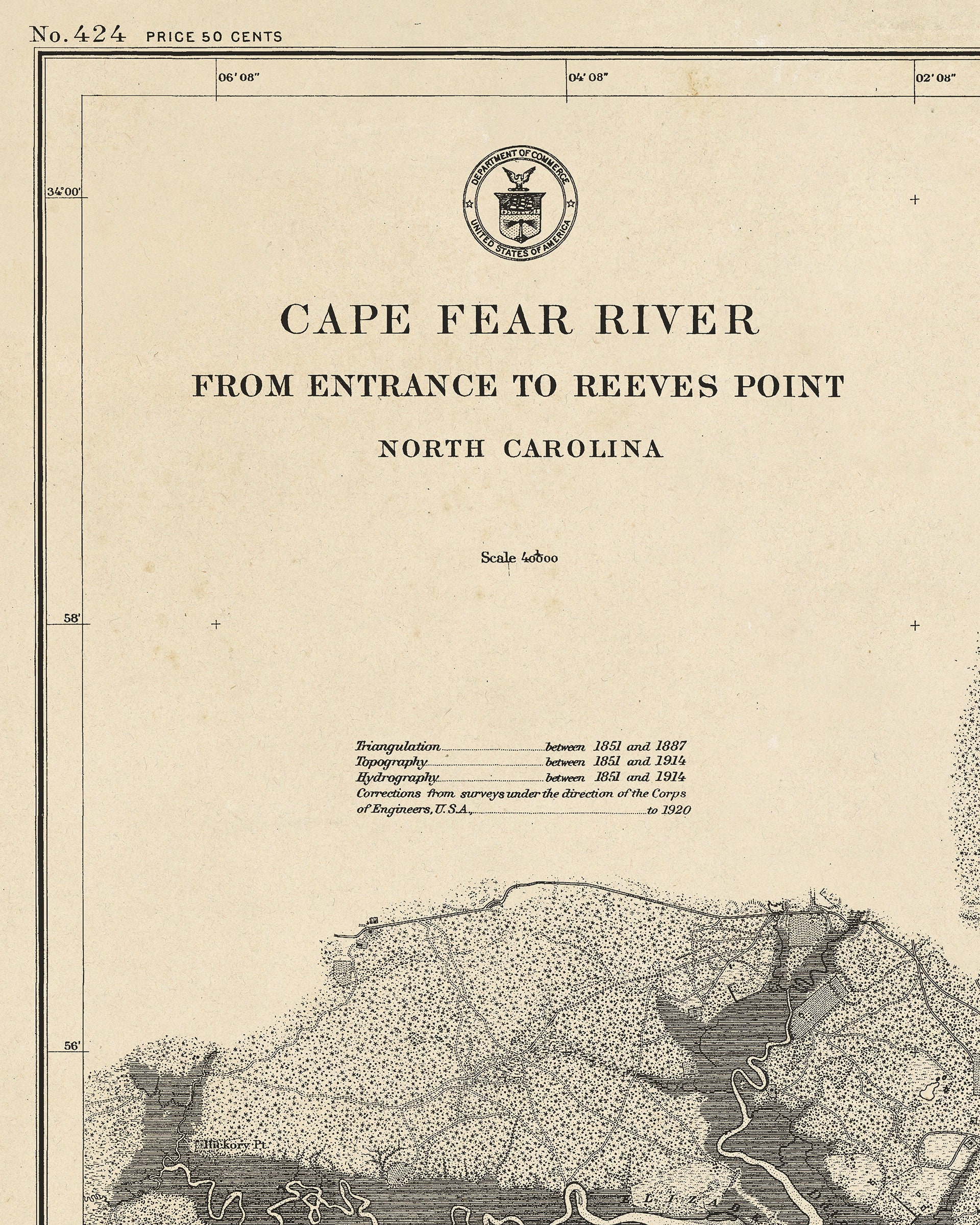 1921 Nautical Chart of Cape Fear River - Etsy