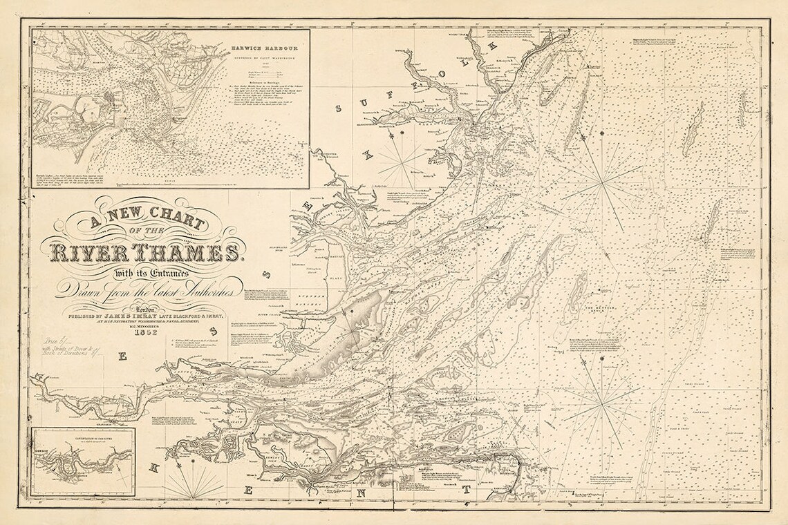 1852 Nautical Chart of the River Thames - Etsy
