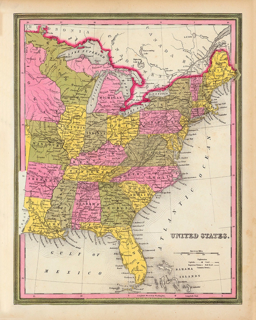 1846 Map of the United States - Etsy