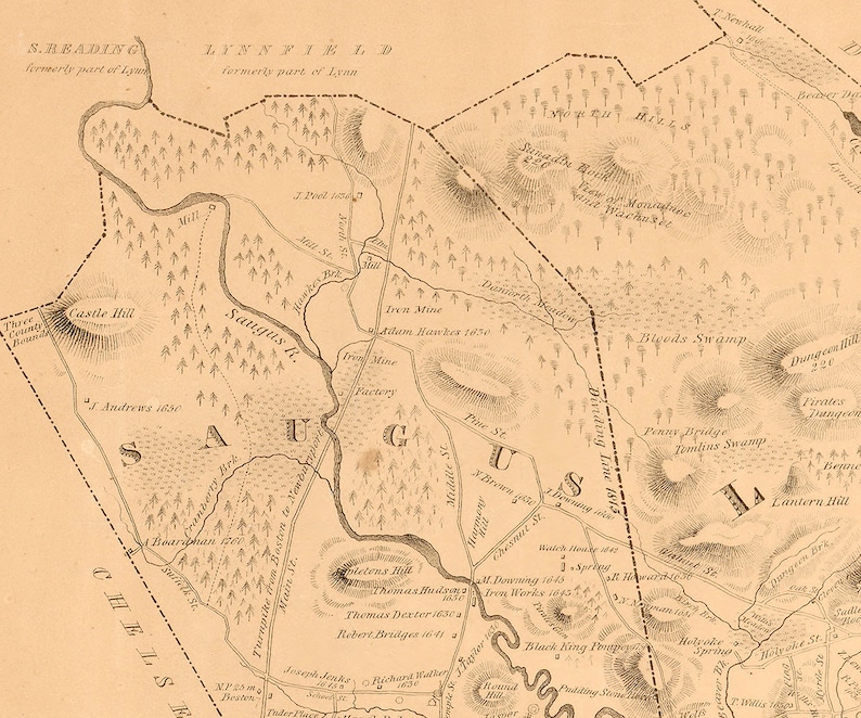 1829 Map of Lynn and Saugus, Massachusetts - Etsy
