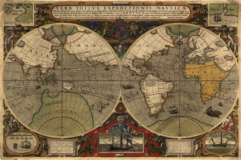1595 Map of the World - Etsy