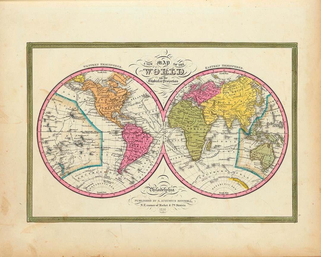 1846 Map of the World - Etsy