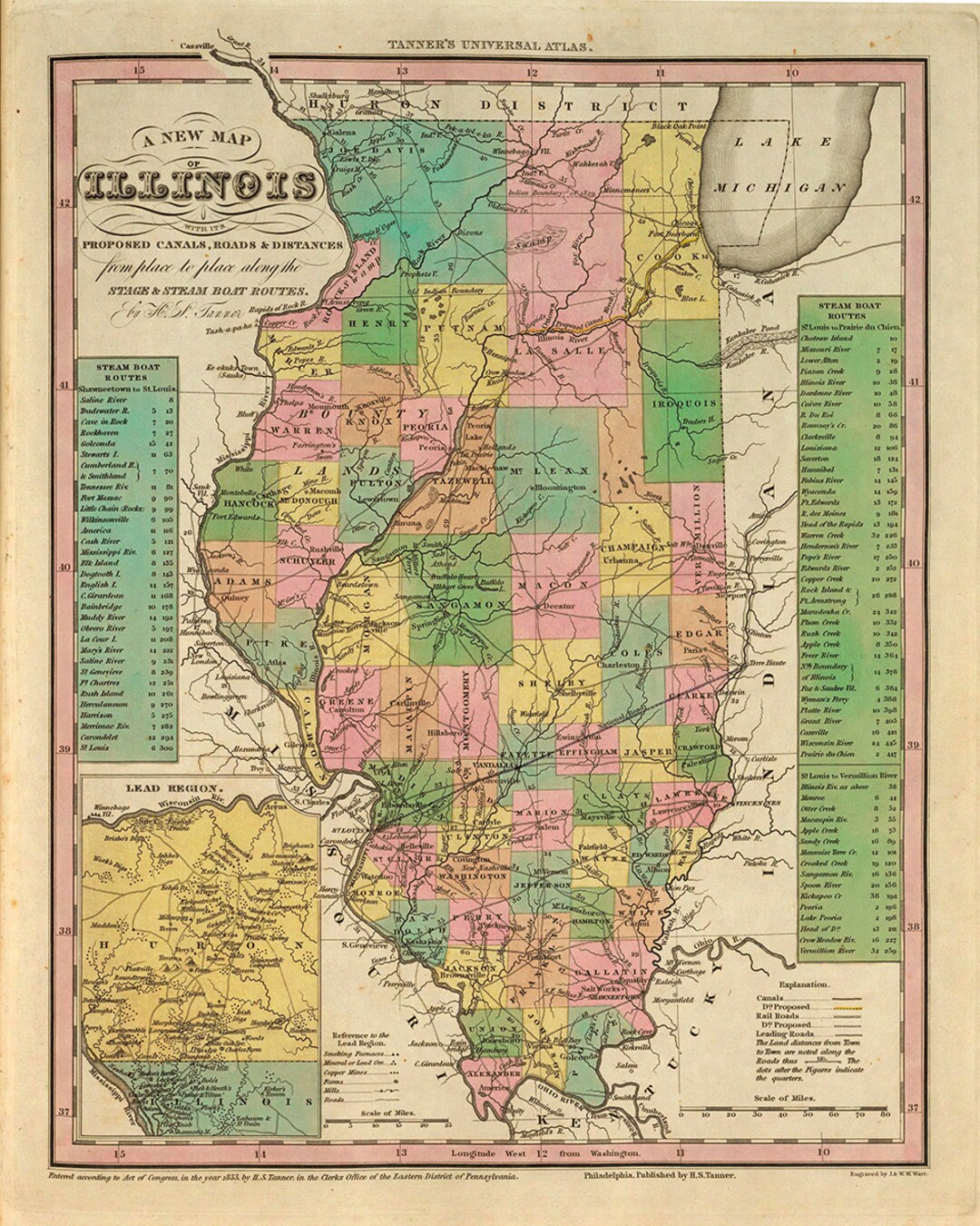 1833 Map of Illinois - Etsy