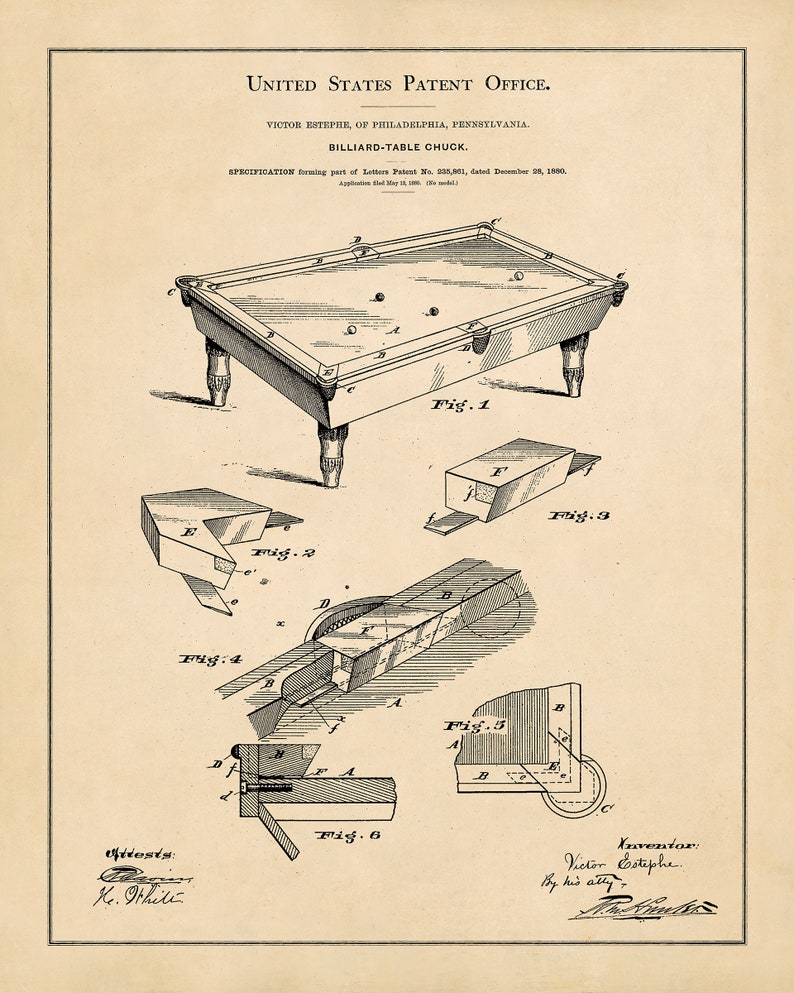 Billiard Table Patent Print - Etsy