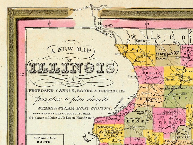 1846 Map of Illinois - Etsy