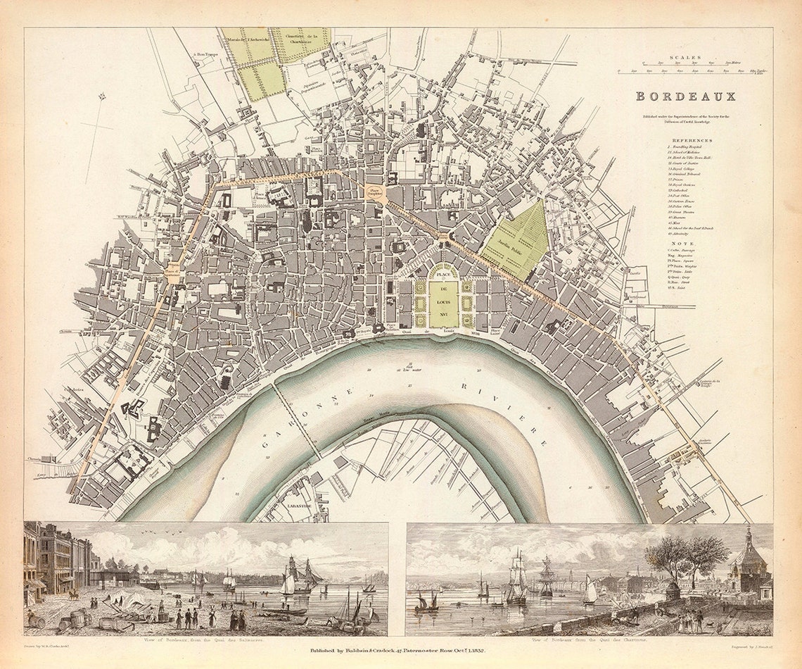 1832 Map of Bordeaux, France - Etsy