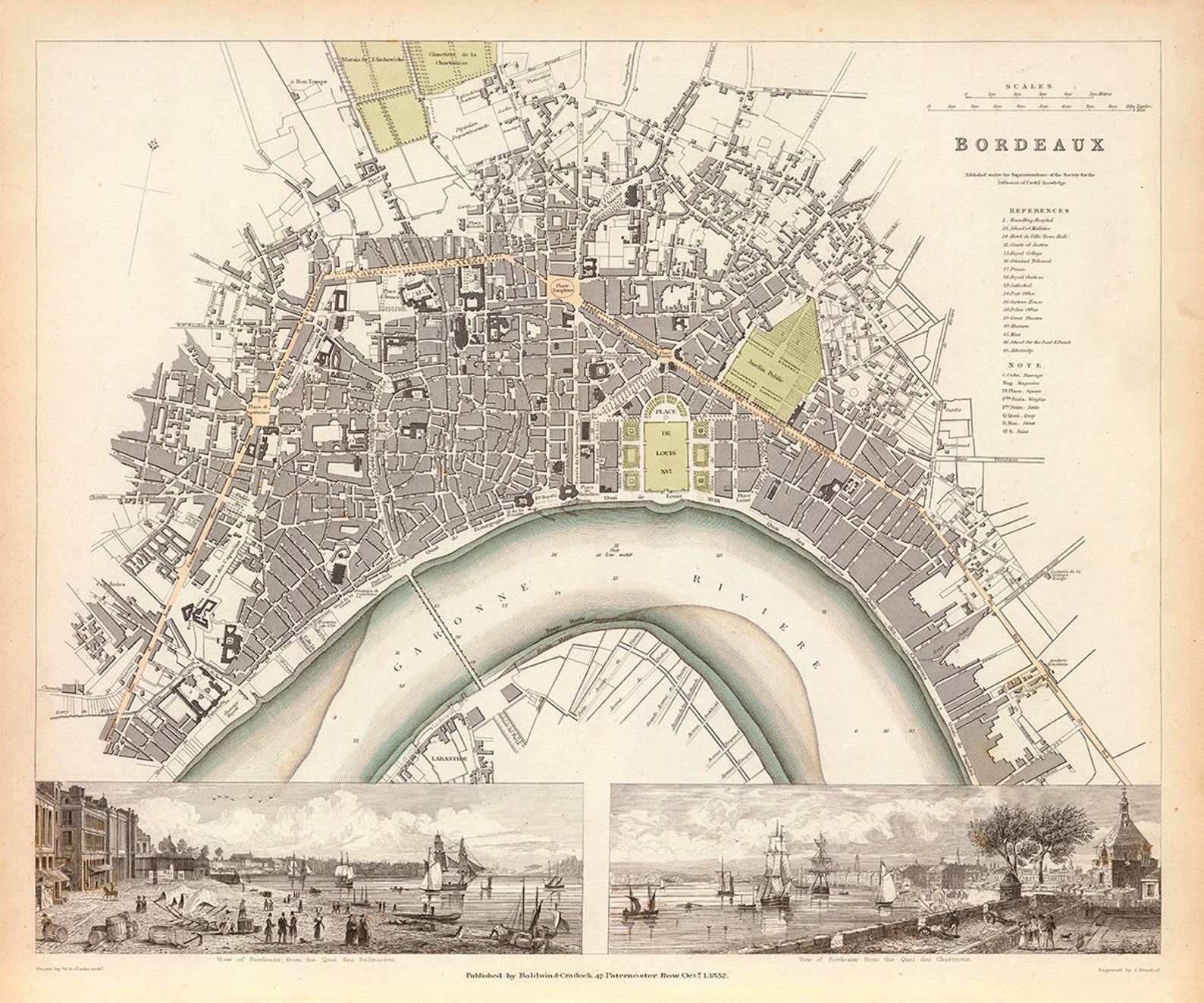 1832 Map of Bordeaux, France - Etsy