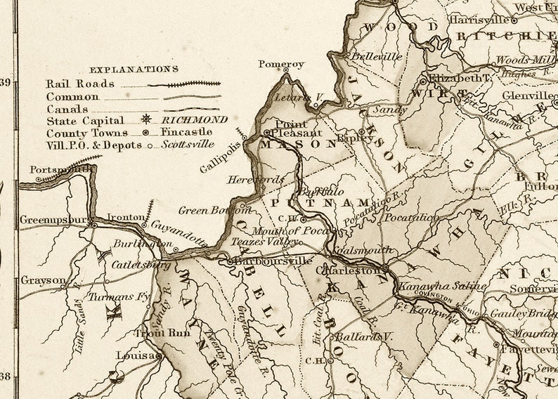 1856 Map of Virginia - Etsy