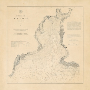 1875 Nautical Chart of New Haven Harbor - Etsy