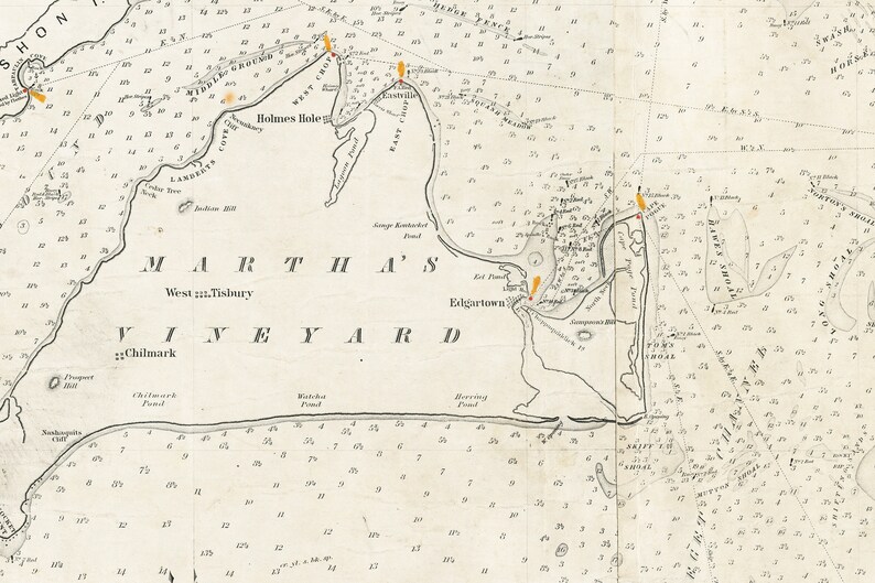 1874 Nautical Chart of Vineyard Sound and Nantucket Shoals - Etsy