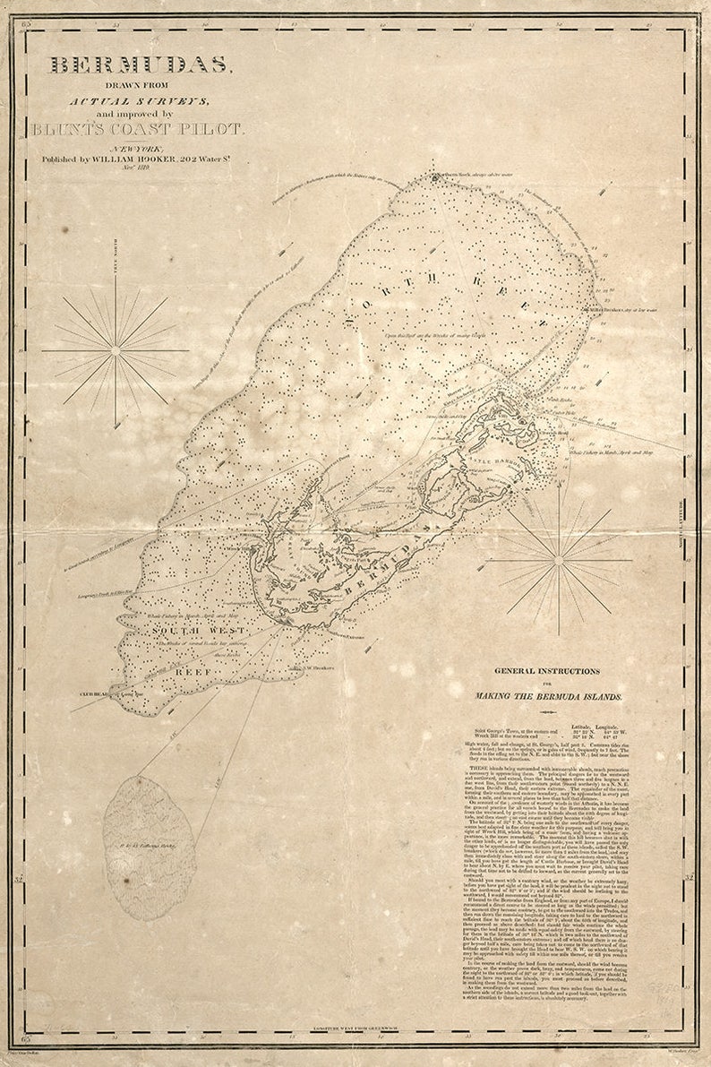 1819 Nautical Chart of Bermuda - Etsy