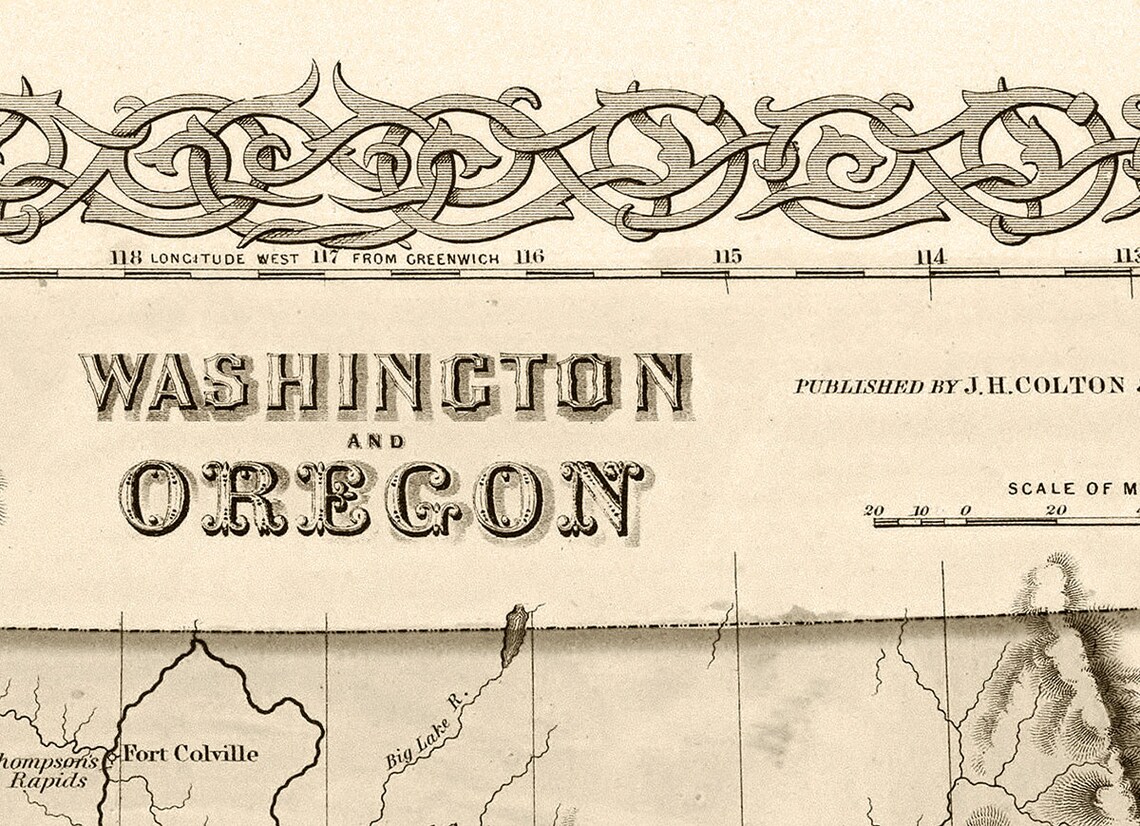1856 Map of Washington & Oregon - Etsy