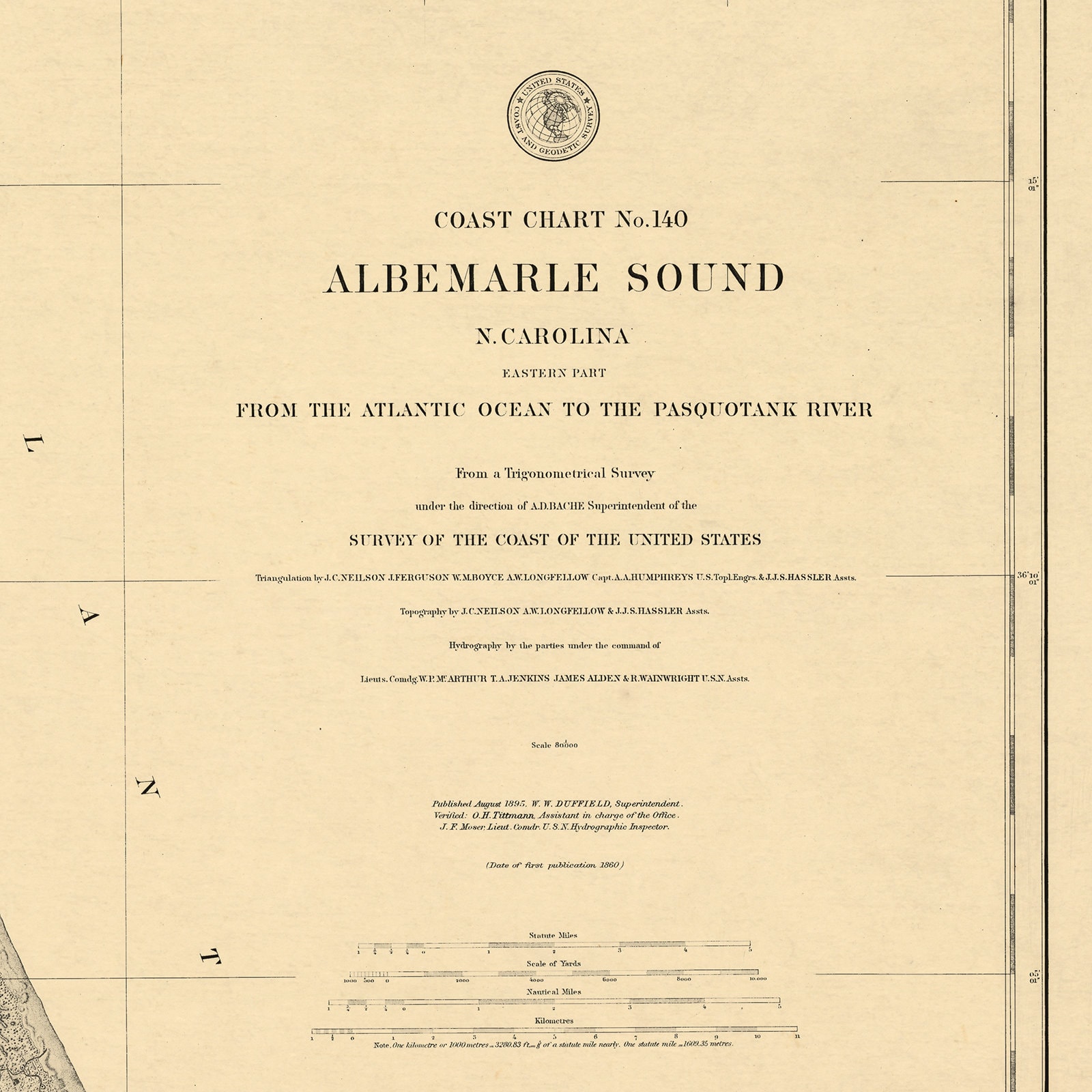 1895 Nautical Chart of Albemarle Sound - Etsy